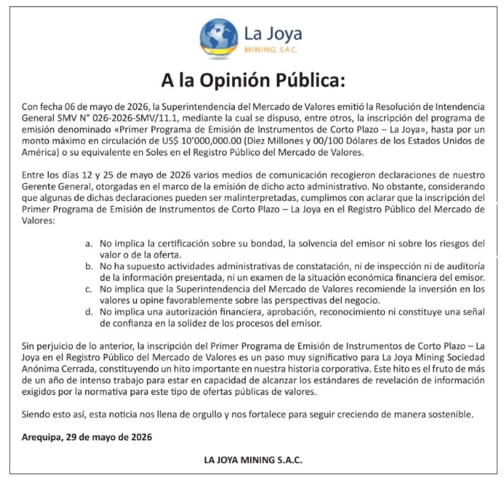 Pronunciamiento sobre la inscripción del Primer Programa de Emisión de ...